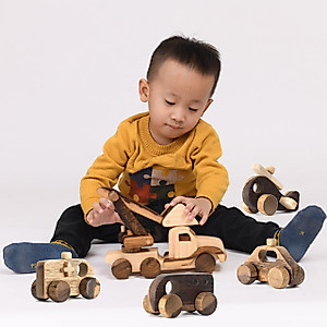 VINNY Unpainted Wooden Vehicle Cars for Toddlers, Handmade in Vietnam (Police car and Ambulance)