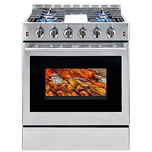 30 inch Gas Range Oven Gas Range Convection Oven Stove Stainless Steel Freestanding 5.56 cu.ft.4 Burners 42000BTU Large 3 Layers Tempered Glass Door Heavy Duty