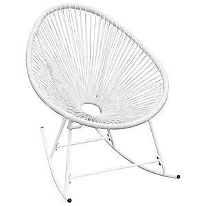 loibinfen Outdoor Rocking Moon Chair, Outdoor Wicker Rocking Chair, Garden Patio Yard Porch Lawn Balcony Backyard Furniture All- Weather Wicker Rocker Chair, White Poly Rattan -123