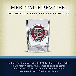 Heritage Pewter Florida State University Square Shot Glass | Hand-Sculpted 1.5 Ounce Shot Glass | Intricately Crafted Metal Pewter Alma Mater Inlay