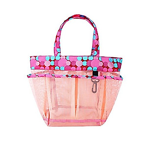 Yardwe Portable Mesh Storage Pocket Quick Dry Shower Tote Bag Hanging Toiletry Bath Organizer for Shampoo Conditioner Soap and Other Bathroom Accessories (Pink)