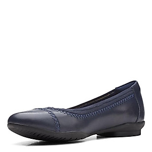 Clarks Women's Sara Bay Ballet Flat, Navy Leather, 5