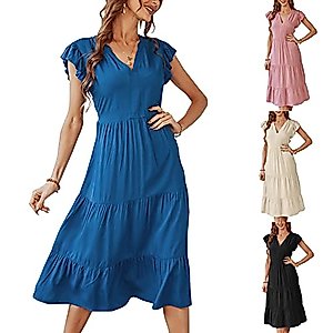 PAHAYU Ladies Formal Long Black Dress Dress Up Closet Summer Dress Short Women Ladies Dinner Dresses Plus Size Black