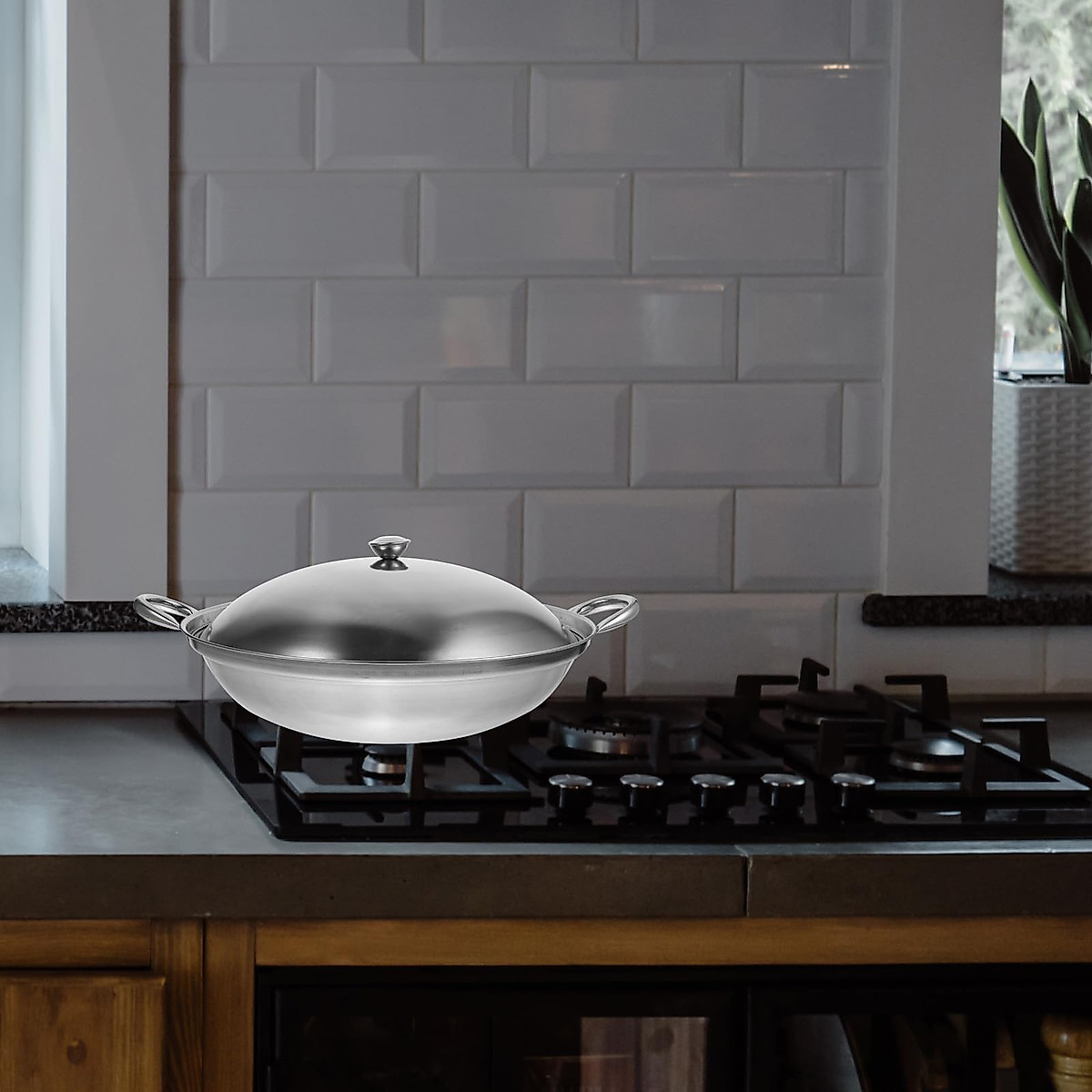 Stainless Steel Seafood Pot with Handle Cooking Pot Steel Frying Pan Flat Base Hot- pot for Noodle Ramen Dry Cooking Pan