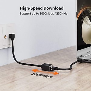 CableCreation CAT6 Ethernet Extension Cable, Shielded 8P8C Ethernet Patch Cable,Up Angled Support Bandwidth Up to 250mhz,1.6ft/0.5m,Black
