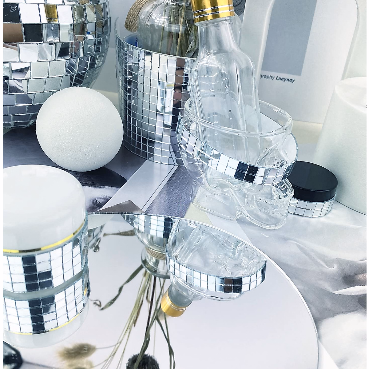 REDODECO 2400pcs Real Glass Silver Mirrors Mosaic Tiles Sticker for Craft Square Glass Tiles Self Adhesive,5mm by 5mm