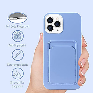 MZELQ Compatible with iPhone 13 Pro (6.1 inch) Case, Card Holder Camera Protection Cover for iPhone 13 Pro + Screen Protector, Card Slot Designed for iPhone 13 Pro Phone Case -Purple