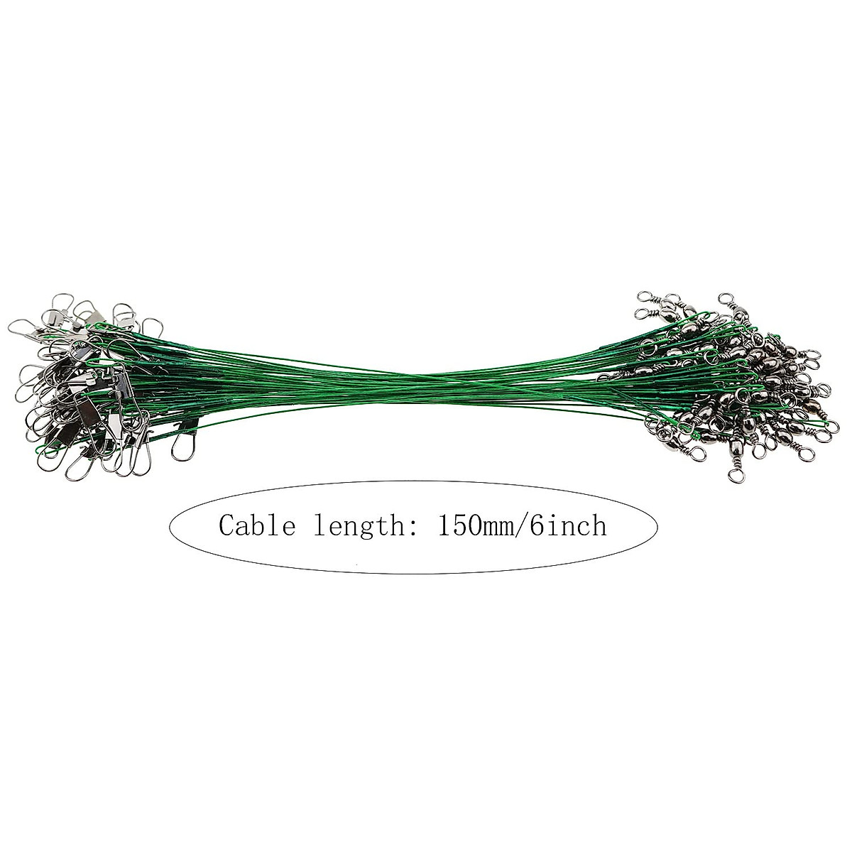 E-outstanding 50PCS Fishing Wire Lead Nylon Coated Fishing Wire Green with Swivel Rings Fishing Gear Accessories, 6 Inch 15cm Green