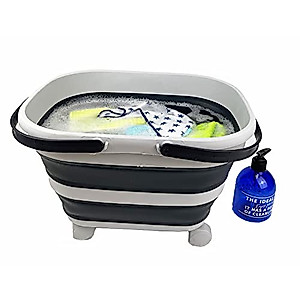 SAMMART 17L(4.5 Gallon) Collapsible Basket with Handle-Portable Outdoor Picnic Basket/Crater with 360˚ Rotating Wheels-Foldable Shopping Bag-Space Saving (Grey/Slate Grey)