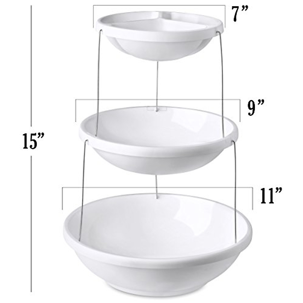 Collapsible Bowl, 3 Tier - The Decorative Plastic Bowls Twist Down and Fold Inside for Minimal Storage Space. Perfect for Serving Snacks, Salad and Fruit. The Top Bowl is Divided into Three Sections.