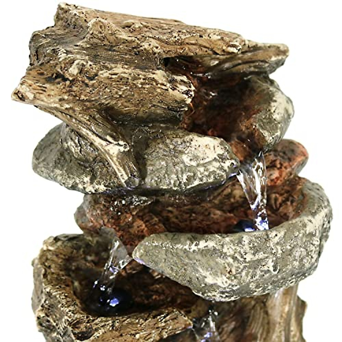 Sunnydaze Indoor Electric Tabletop Fountain with LED Lights - Decorative Tiered Rock and Log Waterfall Design - Quiet and Soothing Water Sound - Small 10.5 Inch Desktop Size