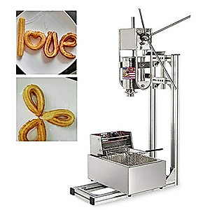 Commercial Churro Machine Stainless Steel Churro Maker Home 3L Vertical Type Manual Spanish Donuts Machine Maker with 6L Commercial Electric Deep Fryer for Churro Donut French Fry