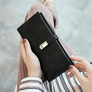 TOPKULL Ultra Slim Wallet for Women Leather,Thin Womens Wallet Billfold Skinny Rfid Ladies Wallet Large Bifold Long Card Holder Flat Coin Purse Magnetic Closure (Black)