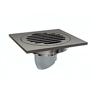 Brass Square Shower Drain with Matte Gray ，Removable Quadrato Pattern Grate & Upgrade Thread Adapter Shower Floor Drain Kit with Flange, Hair Strainer, Not Fit for Bathtub.