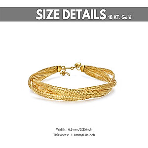 18K Solid Gold Braided Bracelet for Women, Yellow Gold High Luster Braided Herringbone Link Chain Bracelet Jewelry Gift for Wife Mom Girlfriend 8inch