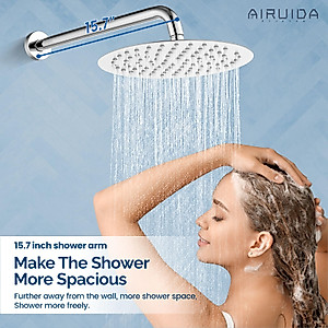 Airuida Shower Faucet Set Chrome Polish, Single Function Shower Valve Kit, Rain Shower Faucet Kit, 8 Inch Round Rainfall Shower Head with Male Threads Rough-in Valve