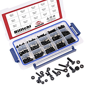 Hilitchi 460-Pcs M3 M4 M5 Hex Socket Flat Head Countersunk Bolts Screw Nut Assortment Kit - 10.9 Grade Alloy Steel