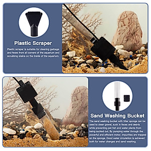 PearlSea Electric Aquarium Gravel Cleaner: 6 in 1 Electric Fish Tank Vacuum Gravel Cleaner for Automatic Water Changer Wash Sand Water Filter Water Circulation Remove Dirt Adjustable Water Flow