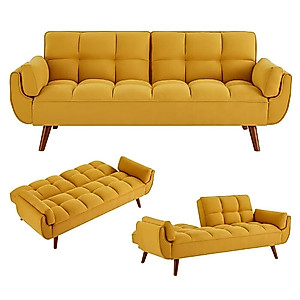 XGWIHLO Convertible Sofa Bed Folding Loveseat Couch, Modern Futon Recliner Sleeper with Adjustable Backrest, Yellow