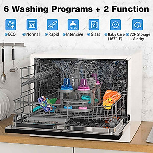 Portable Countertop Dishwasher 6 Place Settings with 6 Washing Programs Dryer Washing Machine For Dorm RV Apartment
