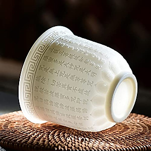 White Relief Dragon Phoenix Ceramic Tea Cup Sets | 4.7 oz, Chinese Kungfu Tea Cups Set Crystal Clear Porcelain Lettering Cups (Heart Meridian)