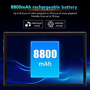 Naroote Gaming Tablet, Octa Core CPU Office Tablet 8800mAh 10.1 Inch for Work (US Plug)