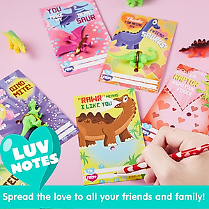JOYIN 28 Pack Valentines Day Card with Dinosaur Figure Toys for Valentine Kids Party Favor, Classroom Exchange Prizes, Valentine’s Greeting Cards