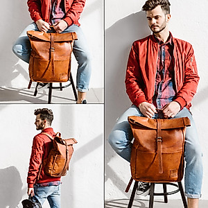 BERLINER BAGS Vintage Leather Backpack Paris XL, Large Waterproof Bookbag for Men and Women - Brown (Brown - Cognac)