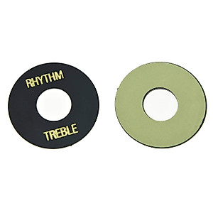 KAISH 2pcs Black with Gold Letter LP Guitar Toggle Switch Washer Plate Rhythm Treble Ring for Les Paul