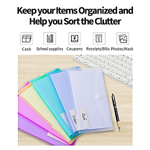 Sooez 24 Pack Plastic Pencil Pouch, Clear Poly Envelopes File Bag Bill Bag Pencil Case with Label Pocket, Plastic Pencil Case Bulk for A6 Size Files School, Office Storage