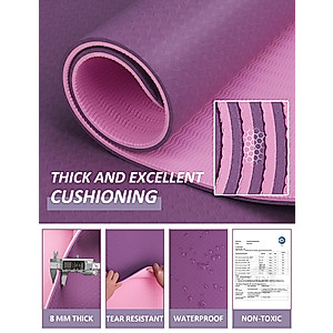 innhom Women 1/3 inch Thick Yoga Mat for Men Exercise Mat Workout Mat for Yoga Pilates Home Gym Non Slip with Carrying Strap, Dark Purple/Pink