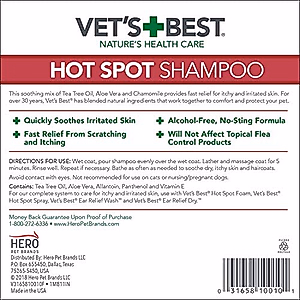 Vet's Best Hot Spot Itch Relief Shampoo for Dogs | Relieves Dog Dry Skin, Rash, Scratching, Licking, Itchy Skin, and Hot Spots | 16 Ounces