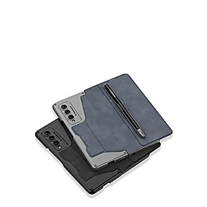 BAILI Galaxy Z Fold 3 Case with S Pen Slot,Galaxy Z Fold3 Flip Holster with S Pen Holder and Attached Card Slot,Instantly Converts Into Phone Bracket Cover for Samsung Z Fold 3-Cloud Brown