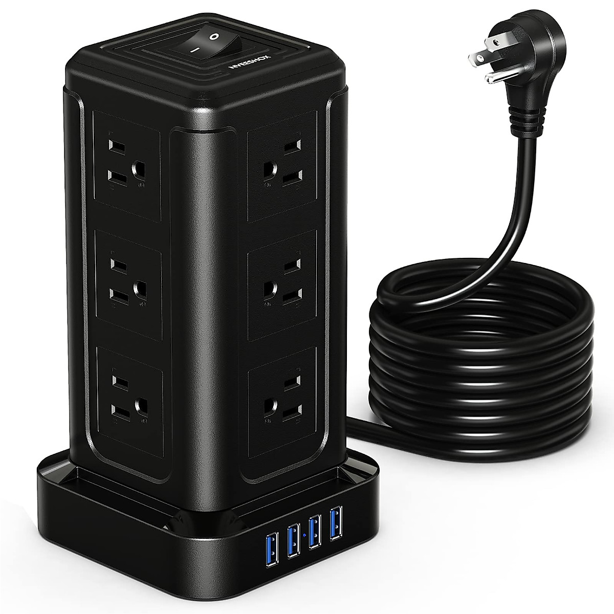 NVEESHOX Power Strip Surge Protector Tower with 12 Outlets 4 USB Ports, 10ft Long Extension Cord Multiple Outlets Charging Tower with Surge Protection, Overload Protection Fire Proof for Home Office