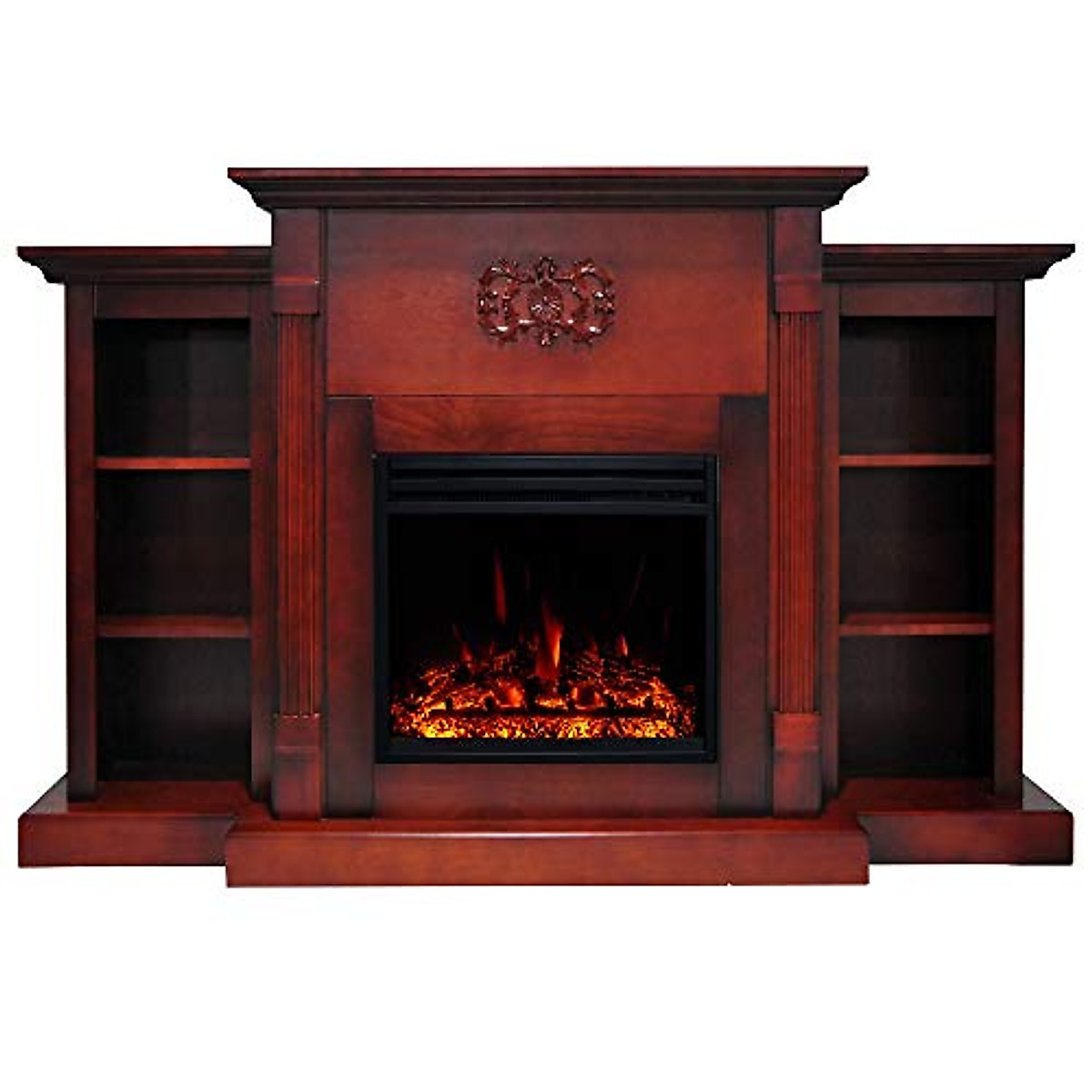 Cambridge Savona 72'' Electric Fireplace with Enhanced Charred Log Insert | Multi-Color Flame | for Rooms up to 210 Sq.Ft | Remote | Cherry Mantel | Dual Heat Settings | Timer