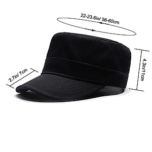 LERTREE Adjustable Unisex Flat Top Twill Classical Baseball Cap Military Hat 22-23.6 in Cadet Cap (Black)
