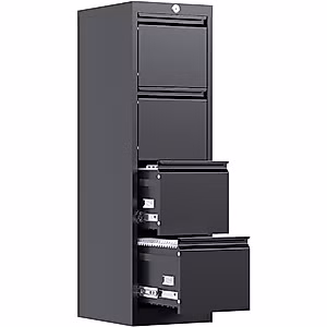 SUXXAN 4 Drawer File Cabinet, Metal Vertical File Storage Cabinet with Lock, Office Home Steel File Cabinet for A4 Letter/Legal Size, 14.96" W x 17.72" D x 52.36" H, Assembly Required (Black)…