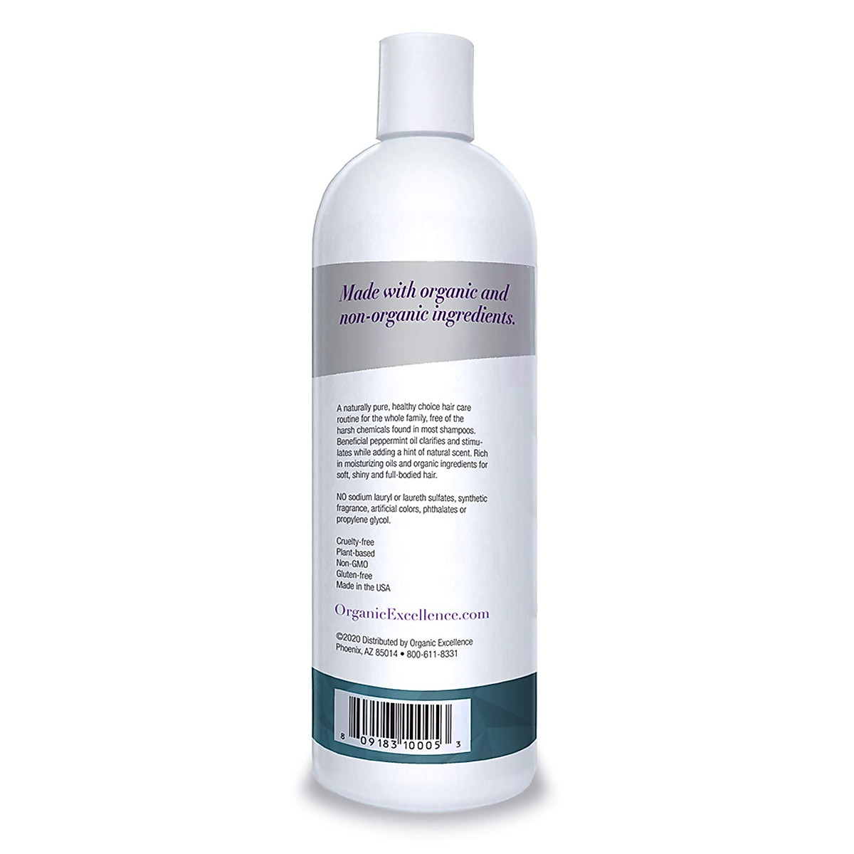 Organic Excellence WILD MINT SHAMPOO, Chemical and Sulfate Free, All Natural Color Safe - 16 oz