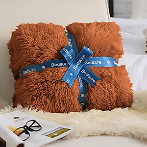 Bedsure Faux Fur Burnt Orange Throw Blanket – Fuzzy, Fluffy, Shaggy Orange Blanket, Soft and Thick Sherpa, Cozy Warm Fall Blanket, Autumn Throw Blankets for Couch, Sofa, Bed, 50x60 Inches, 640 GSM