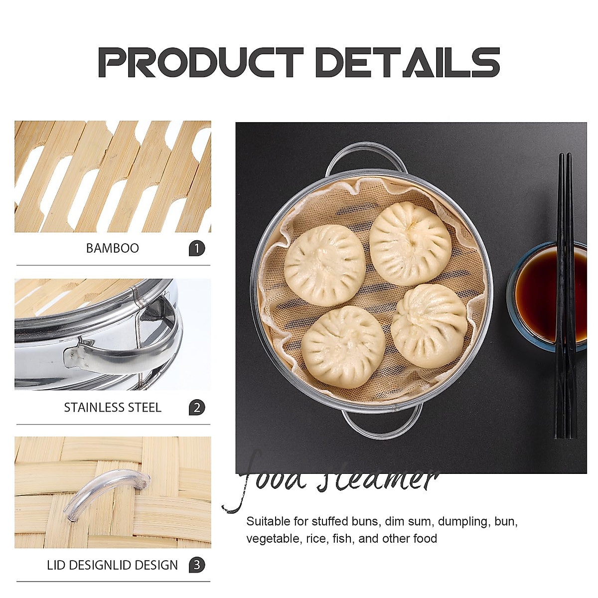 Bamboo Steamer Basket for Chinese Asian Cuisine?5.7INCH Steaming Basket Bun Vegetable Steamer, Dumpling Steamer Bamboo Steam Basket For Steaming Dim Sum Dumplings Buns Vegetables Fish Rice