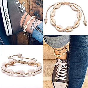 Starain 2Pcs Shell Necklace Anklet for Women Handmade Adjustable Puka Beach Shell Necklace Set