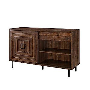 Walker Edison Mid-Century Modern Wood Kitchen Buffet Sideboard-Entryway Serving Storage Cabinet Doors-Dining Room Console, 52 Inch, Dark Walnut