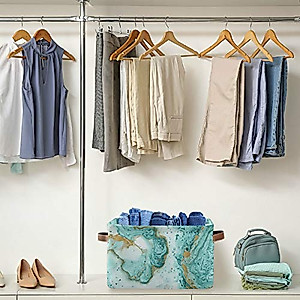 KEEPREAL Turquoise Marble Texture Basket Bin Large Storage Basket Toy Basket Canvas Storage Basket Clothes Basket Decorative Basket for Home Office (15x11x9.5inch)