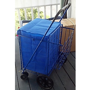 Swivel Wheels FOLDING SHOPPING/LAUNDRY CART with Double Basket Cart - Blue