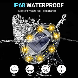 AIRSEE Solar Ground Lights 4 Pack, 24 LED, 2 Modes Solar Outdoor Lights, IP68 Waterproof LED Solar Disk Lights, Decorative Solar Garden Landscape Lighting for Lawn Pathway Deck Patio Yard Walkway