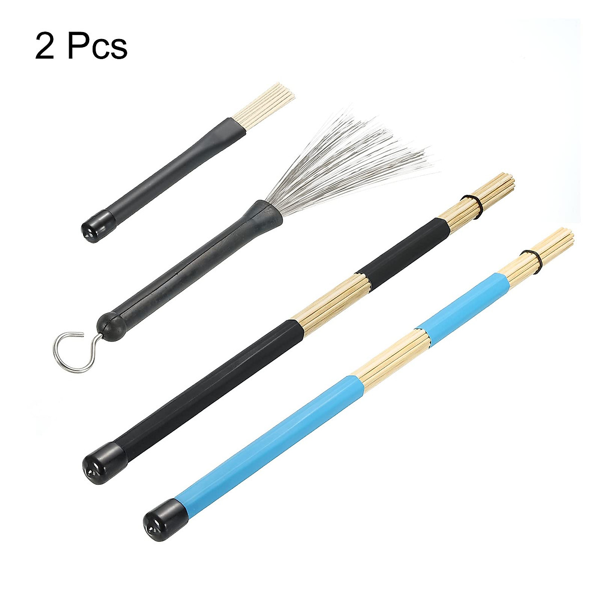 MECCANIXITY Drum Stick Brush Set 1 Pair Retractable Metal Drum Wire Brushes 1 Pair White Nylon Drum Brushes 2 Pair Rods Drum Brushes for Jazz Acoustic