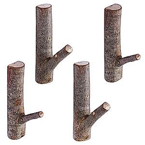 4 Pcs Vintage Wood Hooks, Self Adhesive Wall Hooks Natural Wall Mount Decorative for Home Bathroom Office, Coat Hooks, Key Bag Holders, 2cm-3cm