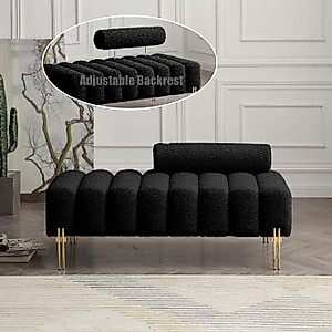 FUQIAOTEC 53" Modern Loveseat Sofa Couch, Sherpa Upholstered Accent Sofa with Adjustable Backrest, Small Space End of Bed Bench Sofa Stool for Bedroom/Apartment/Office (Black)