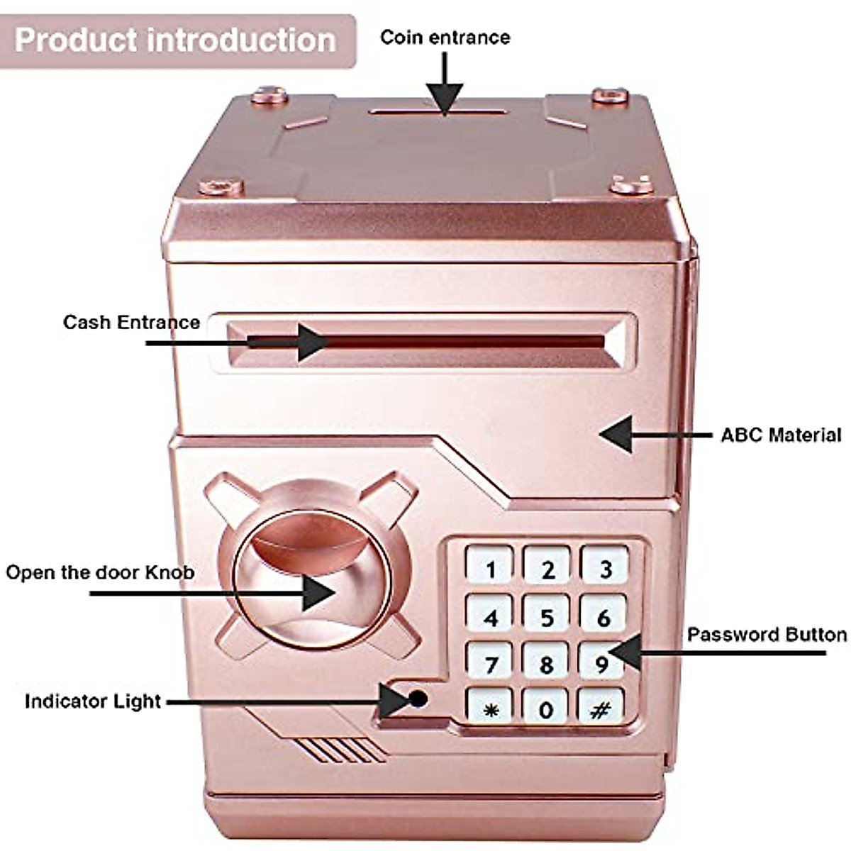 Money Bank,Samate Cartoon Electronic ATM Password Piggy Banks New Great Gift Toy for Children Kids Can Auto Scroll Paper Money for Children Fun Toy (Rose Gold)