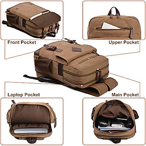 Canvas Vintage Laptop Backpack for Women Men, College Bookbag Fits 15.6 Inch Laptop (Coffee)
